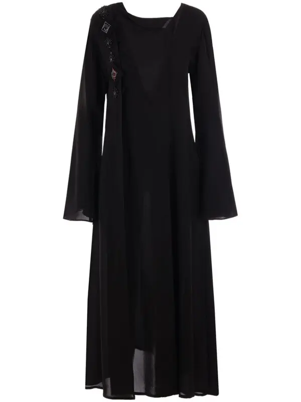 Yohji Yamamoto Silk Embroidered Asymmetric Dress - Black