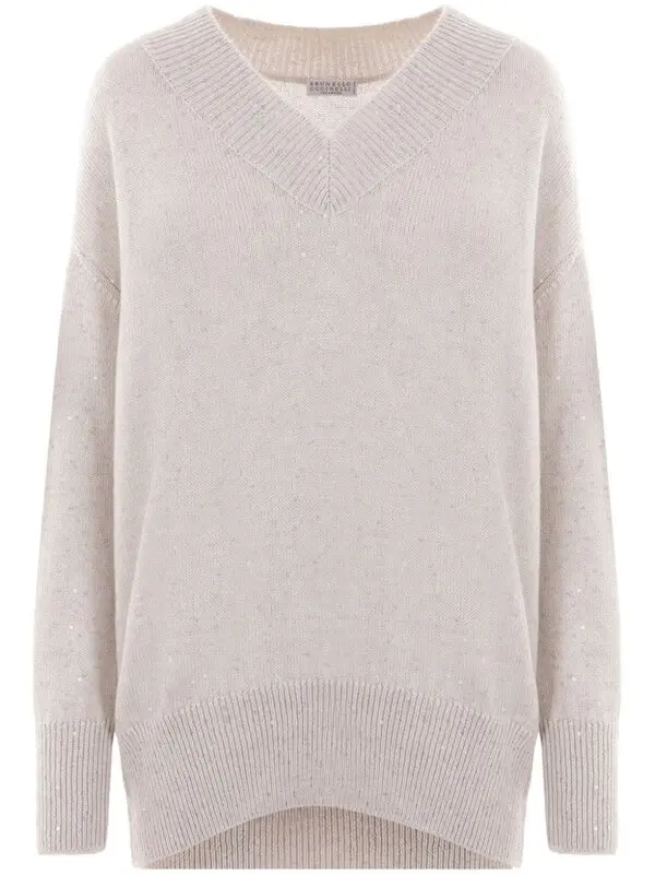 Brunello Cucinelli Long-sleeve V-neck Jumper - Neutrals