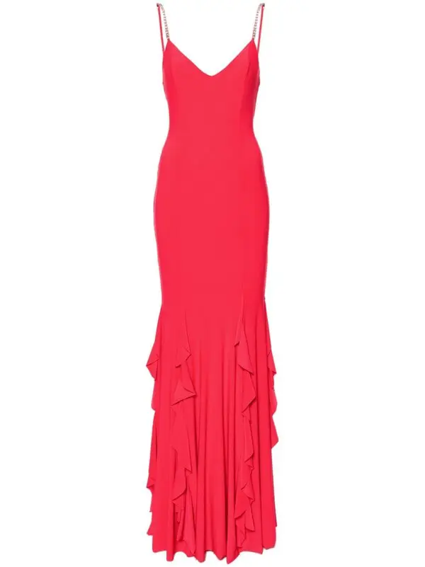 NISSA Ruffled Chiffon Maxi Dress - Red