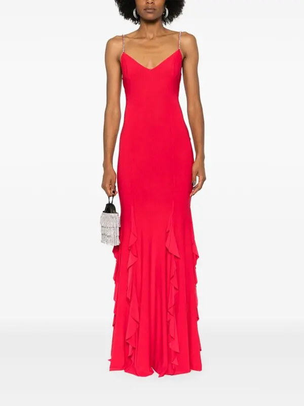 NISSA Ruffled Chiffon Maxi Dress - Red