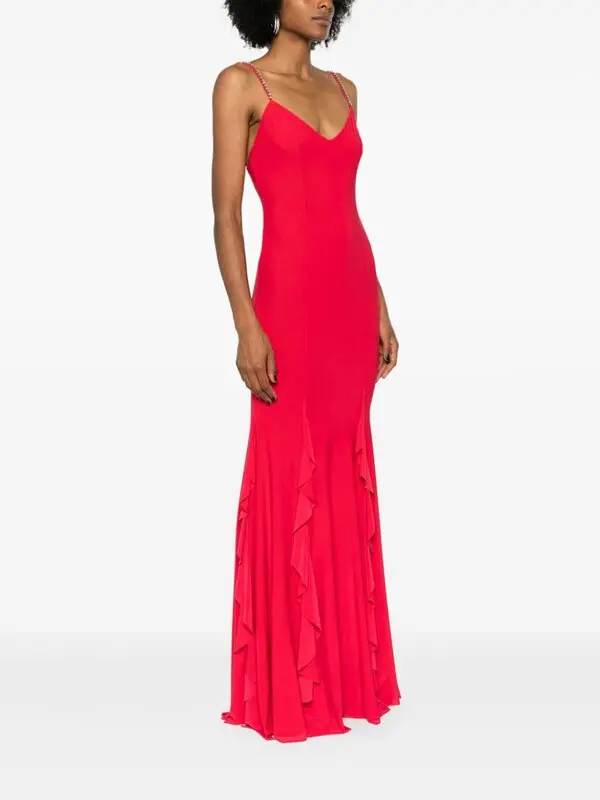 NISSA Ruffled Chiffon Maxi Dress - Red