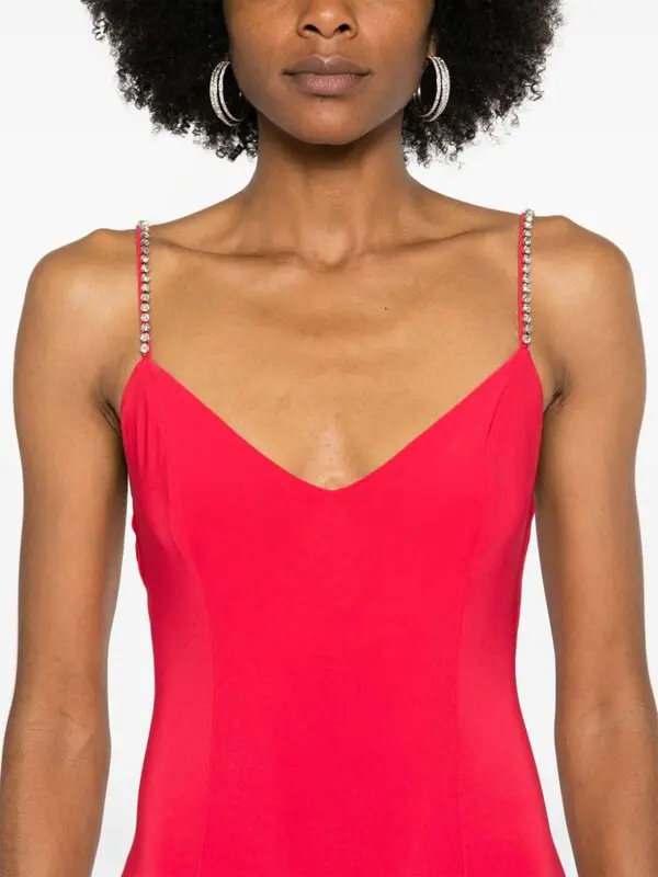 NISSA Ruffled Chiffon Maxi Dress - Red