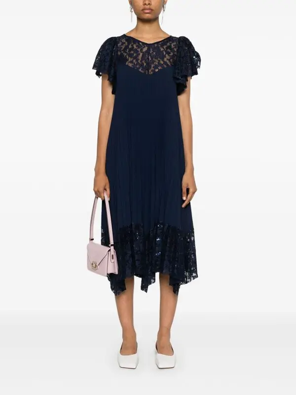 NISSA Lace-paneled Midi Dress