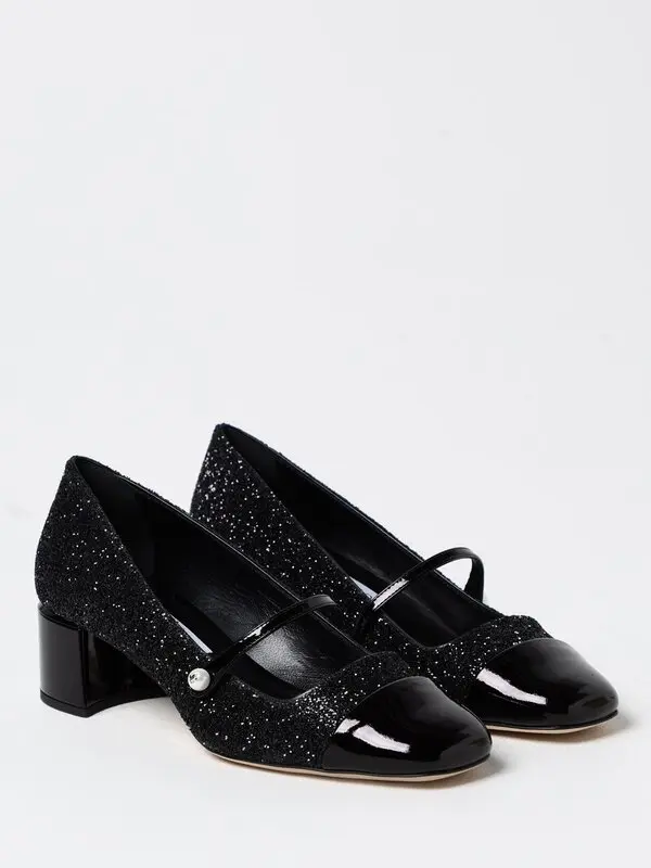 JIMMY CHOO Glitter Mary Jane High Heel Shoes - Black