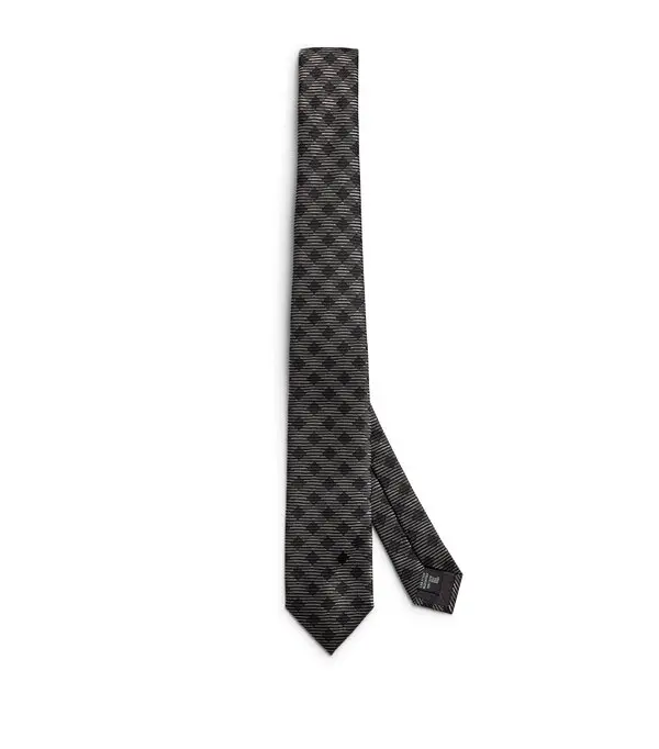 Giorgio Armani Silk Jacquard Check Neck Tie - Grey