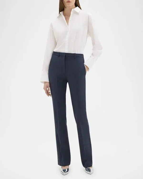 Theory Traceable Wool Straight-leg Trousers - Navy