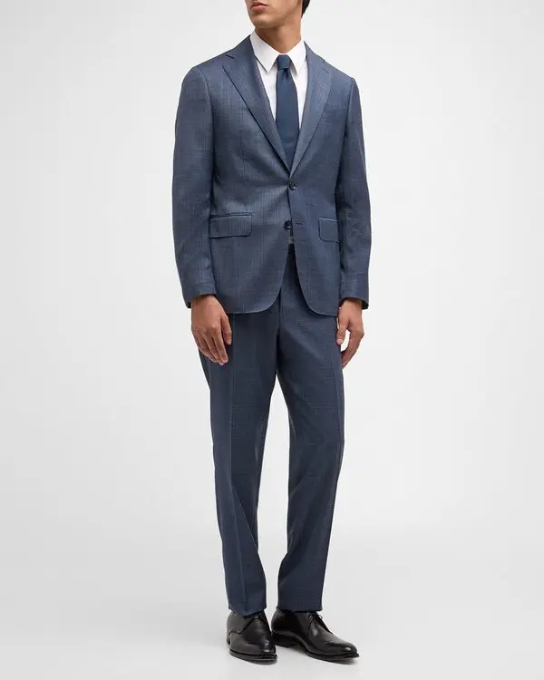 Canali 130s Wool Tonal Check Suit - Lt Blue