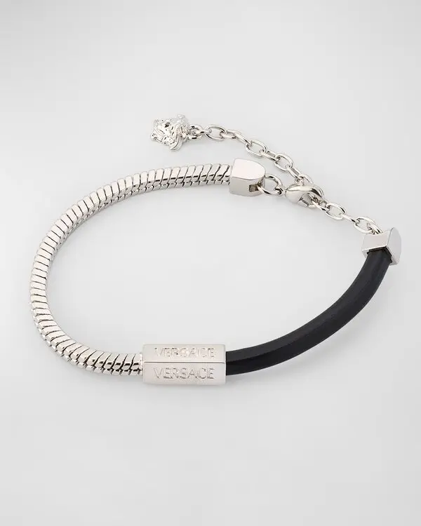 Versace Metal And Leather Bracelet - Palladium Black