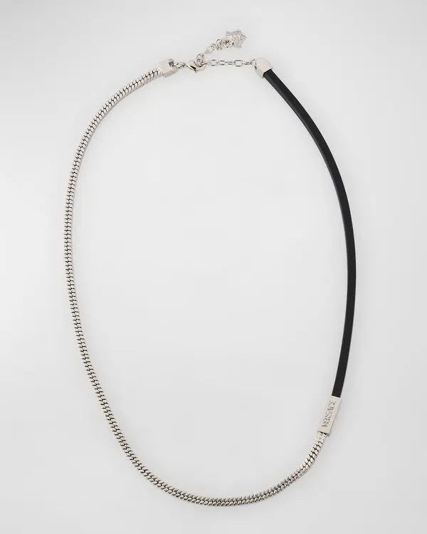 Versace Metal And Leather Chain Necklace - Palladium Black