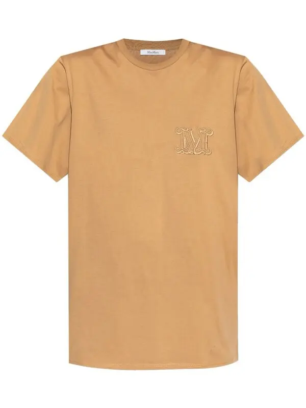 Max Mara Monogram-embroidered Cotton T-shirt - Neutrals
