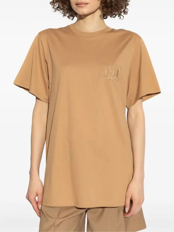 Max Mara Monogram-embroidered Cotton T-shirt - Neutrals