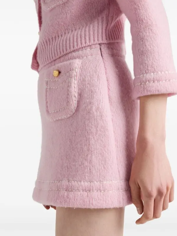 Prada Triangle-logo Cashmere Mini Skirt - Pink