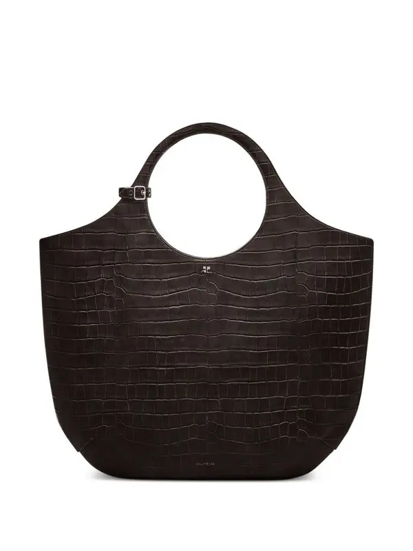 COURREGES Large Crocodile-effect Tote Bag - Brown