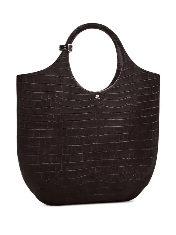 COURREGES Large Crocodile-effect Tote Bag - Brown
