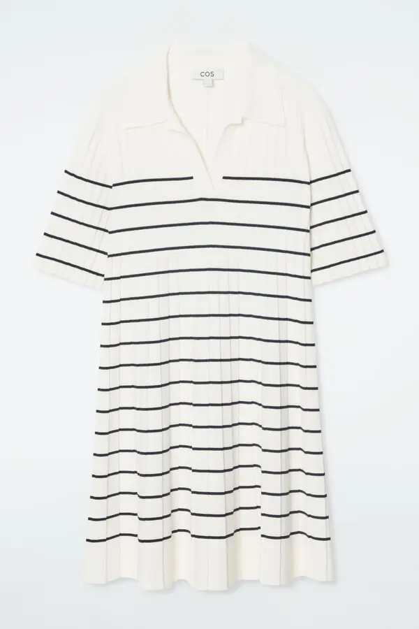 Cos Striped Knitted Mini Polo Dress In White - 50% Off | Editorialist