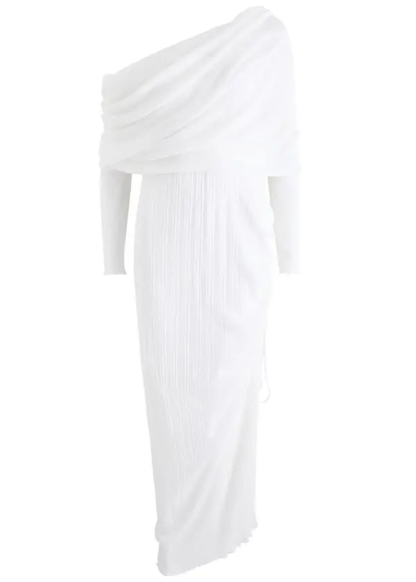 Alaïa Off-the-shoulder Plissé Maxi Dress