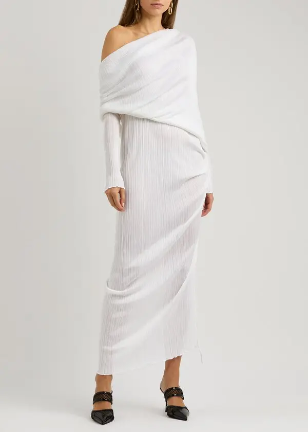 Alaïa Off-the-shoulder Plissé Maxi Dress