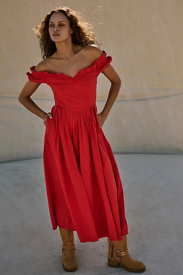 knee length dresses for ladies Free People What A Breeze Midi Dress – White Chocolate Couture