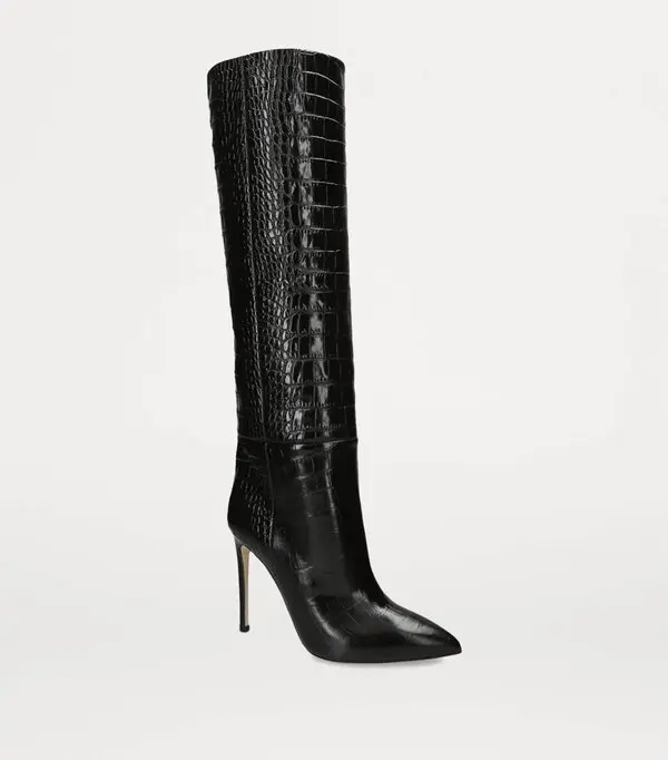 Paris Texas 105 Croc-embossed Knee-high Stiletto Boots