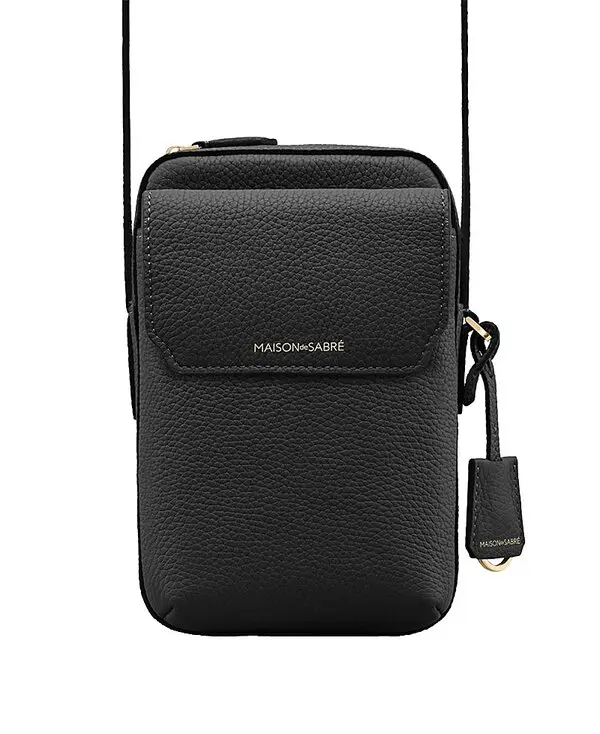 MAISON DE SABRE Leather Zip Phone Pouch - Black Caviar