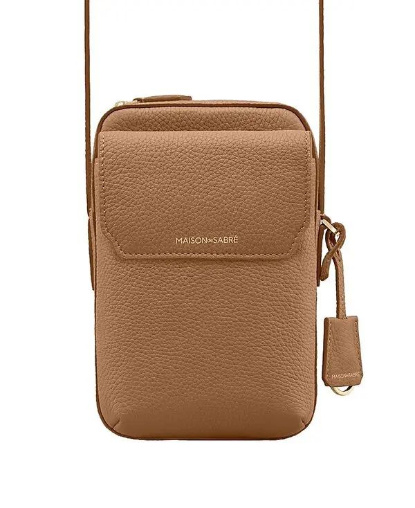 MAISON DE SABRE Leather Zip Phone Pouch - Sandstone Brown