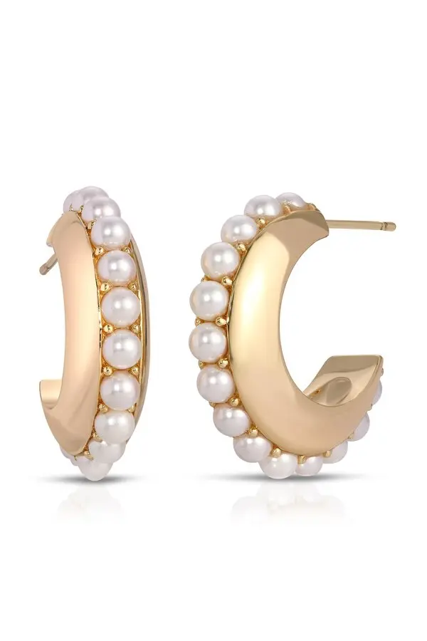 LEEADA Pomona Pearl Hoop Earrings - Gold