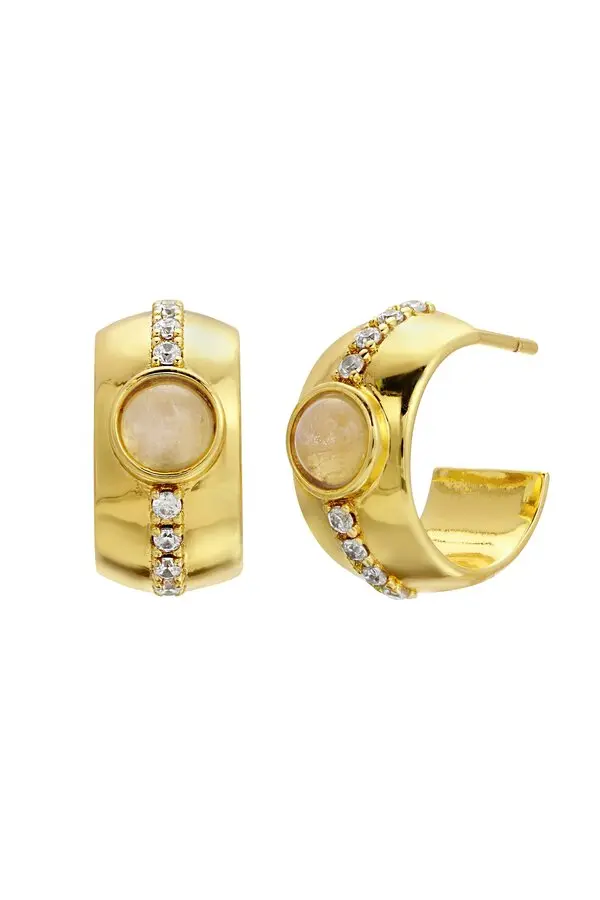 LEEADA Reign Moonstone Hoop Earrings - Gold