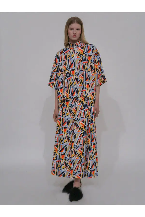 Rosetta Getty Pull-on Pleated Maxi Skirt Abstract Paint Lines