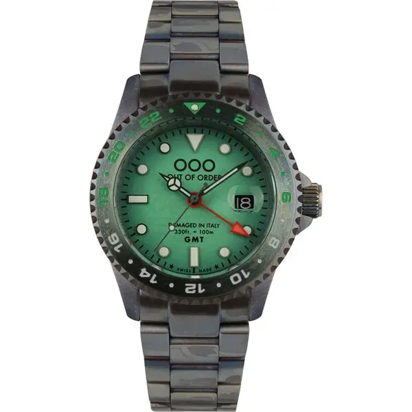 OUT OF ORDER Swiss Movement Gmt Tokyo Shibuya Bracelet Watch - Black/ Light Green
