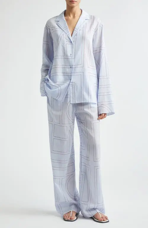 TOTEME Monogram Embroidered Button-up Shirt - Sky
