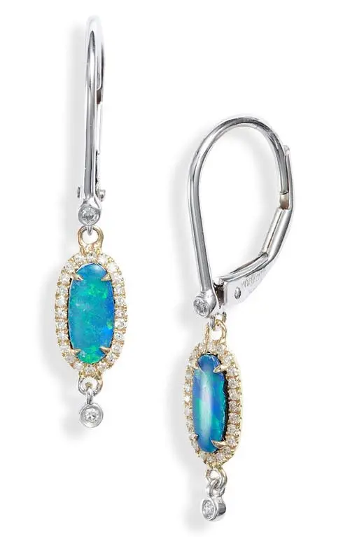 Meira T Diamond And Opal Drop Earrings - Yellow Gold/white Gd/turquoise