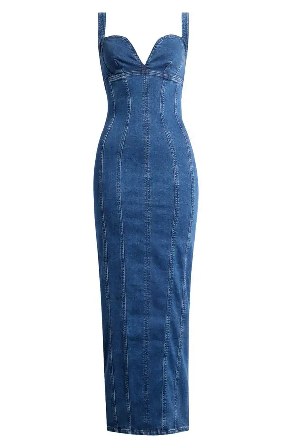 chinese dress ladies Denim Halterneck Corset Maxi Dress
