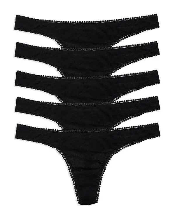 ON GOSSAMER Mesh High Cut Thongs, Set Of 5 - Black