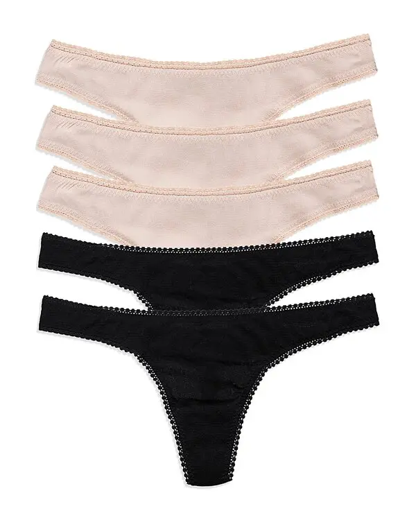 ON GOSSAMER Mesh High Cut Thongs, Set Of 5 - Black/champagne