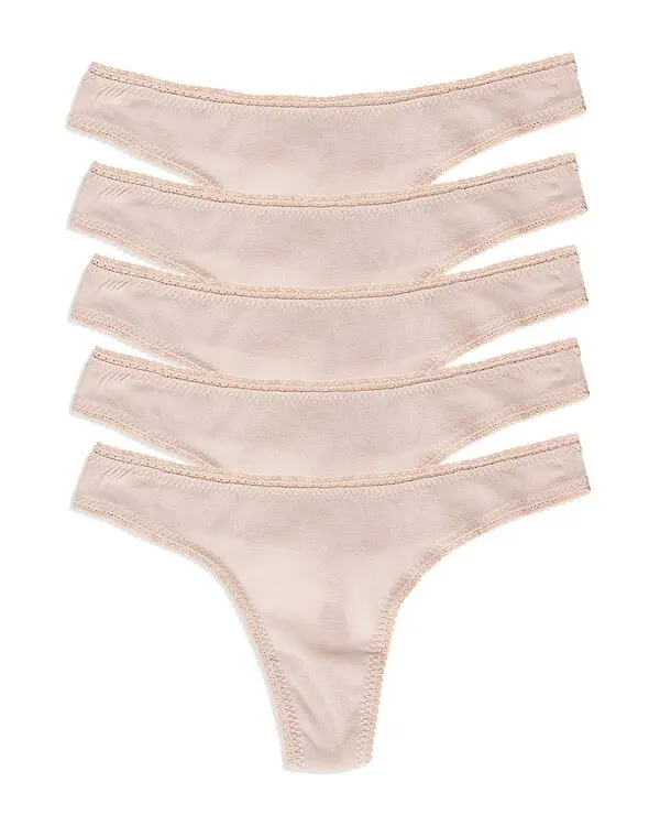 ON GOSSAMER Mesh High Cut Thongs, Set Of 5 - Champagne