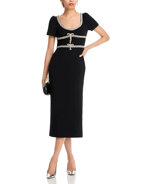 Self-Portrait Crepe Diamante Midi Dress In Black - 55% Off | Editorialist