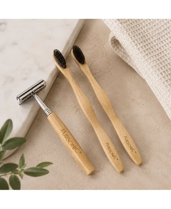 PURSONIC Eco Friendly Razor & Toothbrushes Combo Pack - Beige