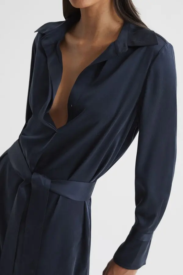 reiss nico silk shirt dress Reiss Nico Silk Shirt Dress In Navy - 60% Off
