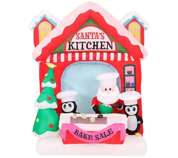 FRASER HILL FARM 7-ft. Tall Pre-lit Inflatable Santa's Kitchen - One-color