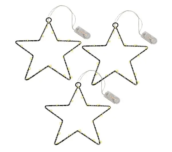 LUMABASE Set Of 3 Battery Operated Led Lighted Metal Stars - One-color