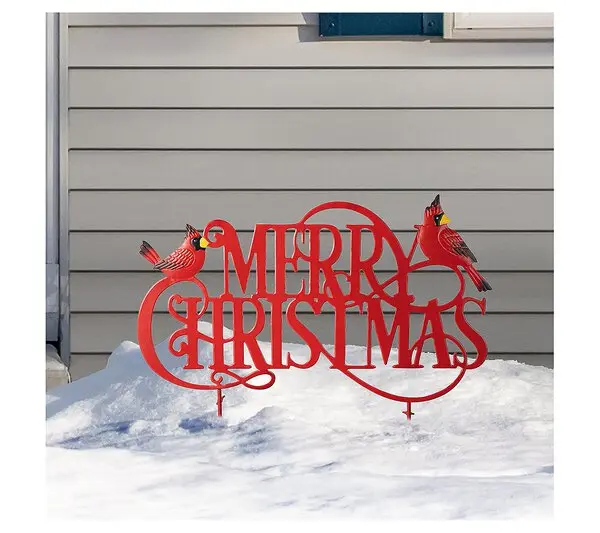 GLITZHOME 24 Metal Christmas Merry Christmas Garden Stake - One-color