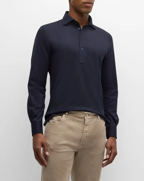 Brunello Cucinelli Cotton Long-sleeve Polo Shirt - Navy