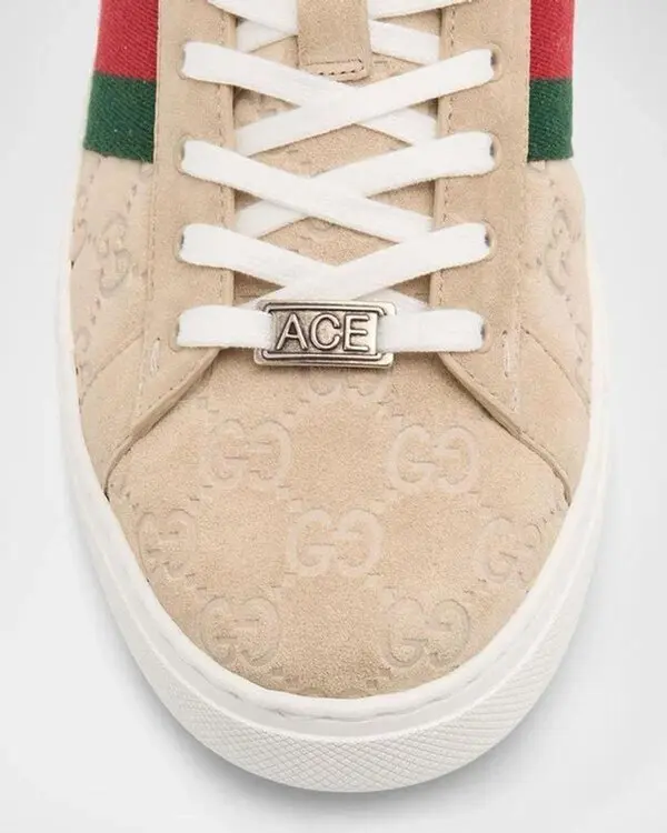Gucci Ace Gg Monogram Suede Sneakers - Oatmeal