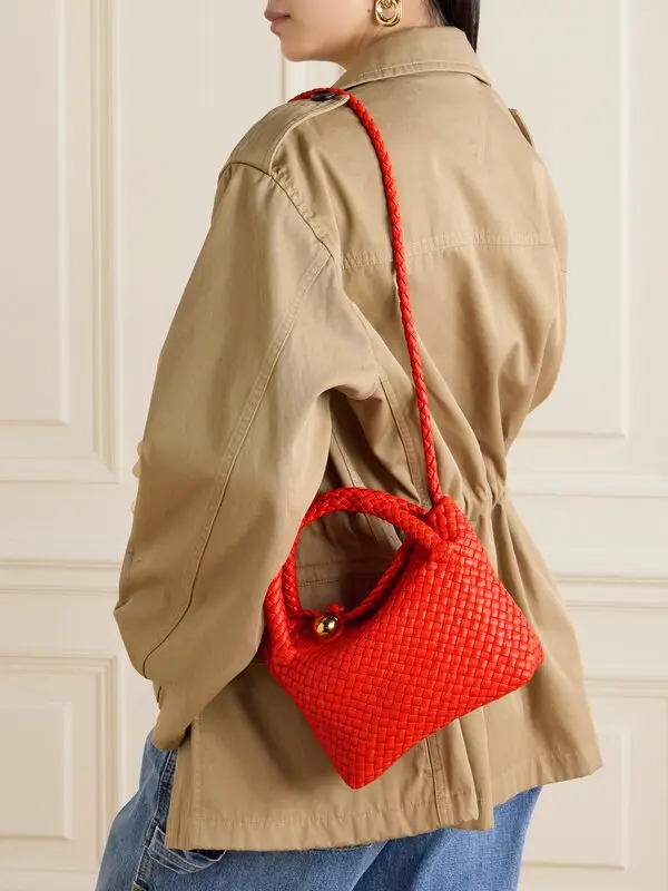 Bottega Veneta Mini Intrecciato Leather Shoulder Bag - Orange