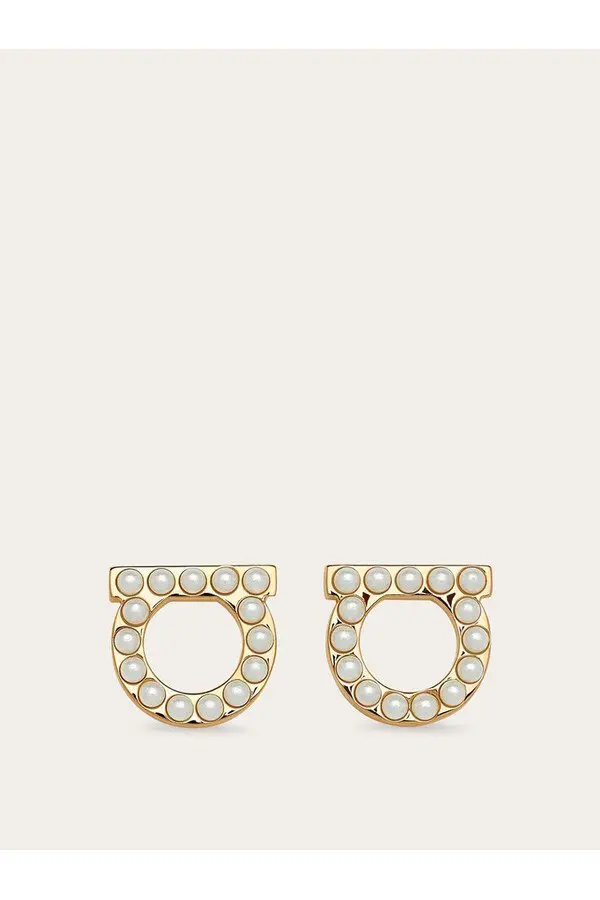 FERRAGAMO Gancini Pearl Stud Earrings - Gold