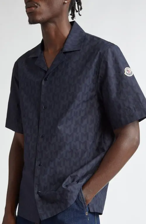 Moncler Monogram Print Cotton Camp Shirt