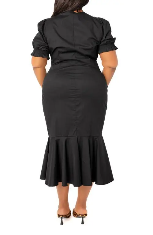 BUXOM COUTURE Ruched Fishtail Midi Dress - Black