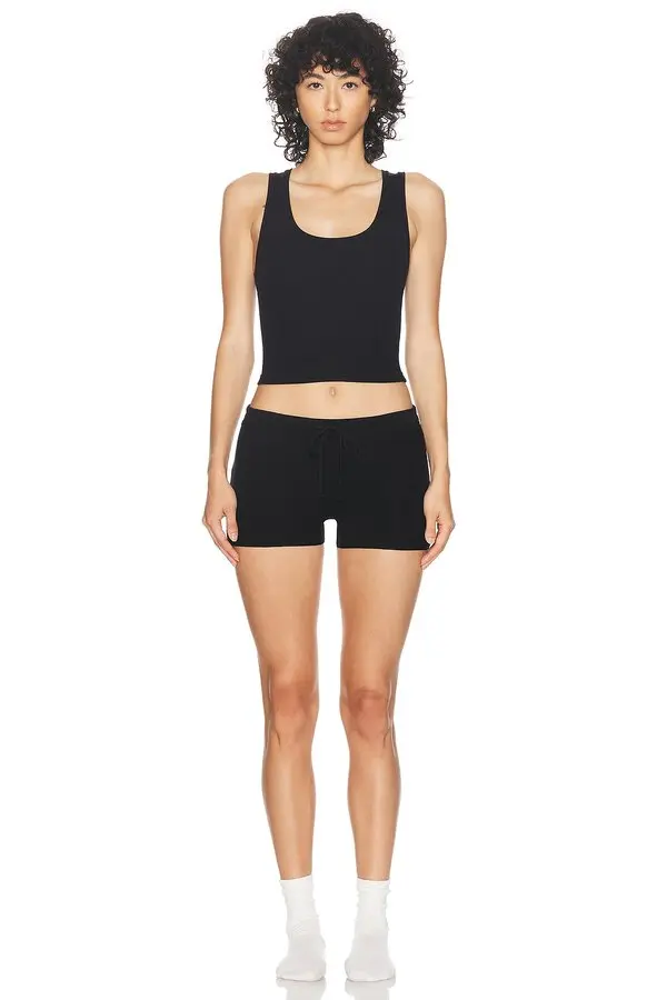 Eterne Square Neck Cropped Tank Top - Black
