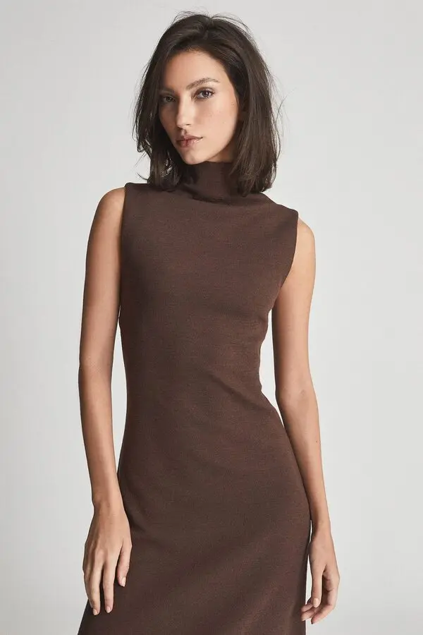 Reiss Alyssa Open Back Midi Dress In Chocolate Brown - 61% Off