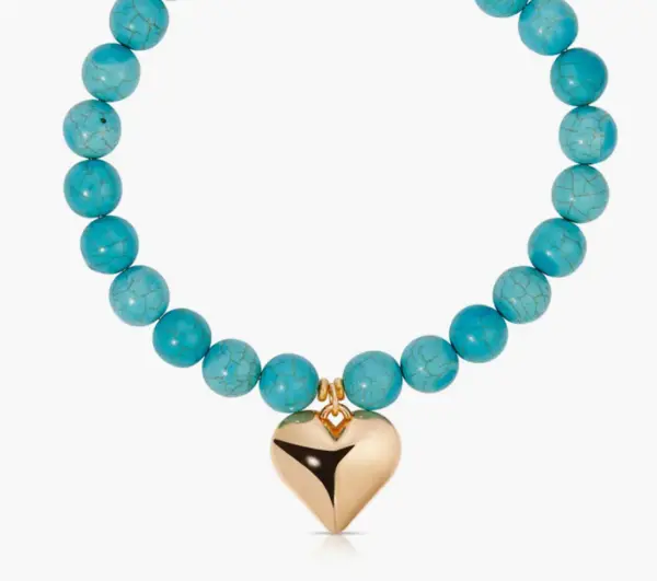 Ettika Chunky Beaded Heart Pendant Necklace - Turquoise